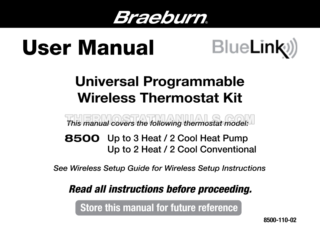 Braeburn 8500 Wireless User Manual