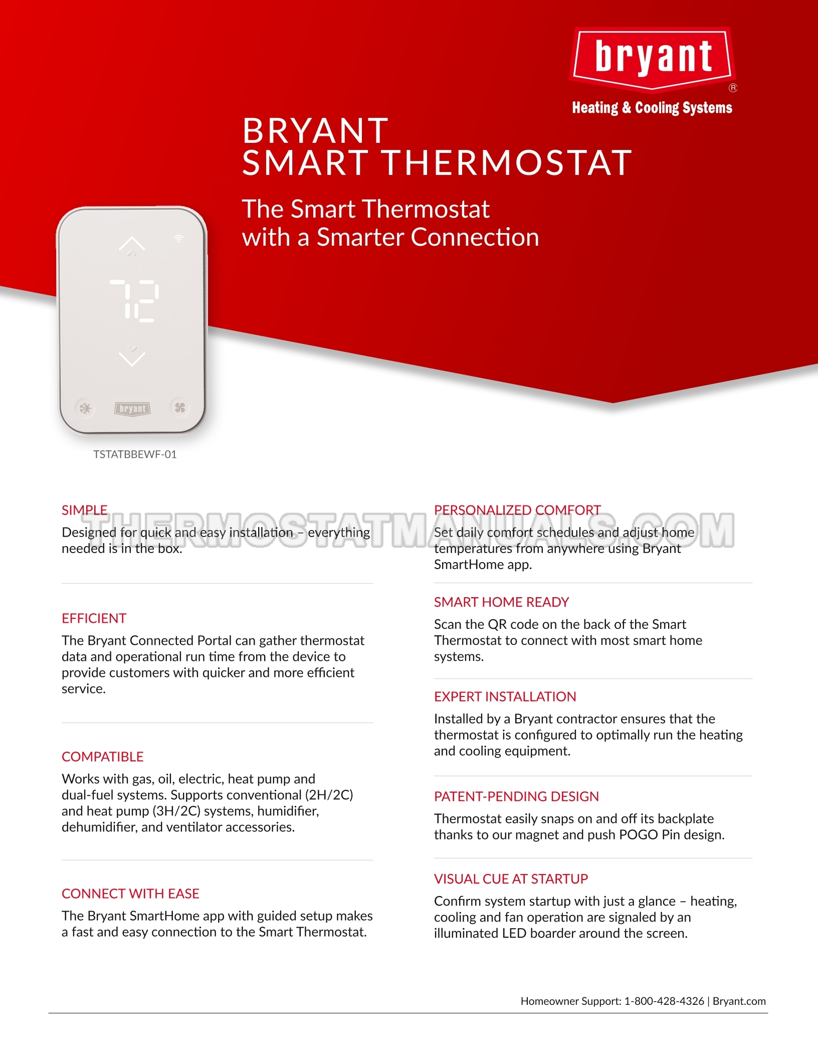 Bryant TSTATBBEWF-01 Specifications Sheet