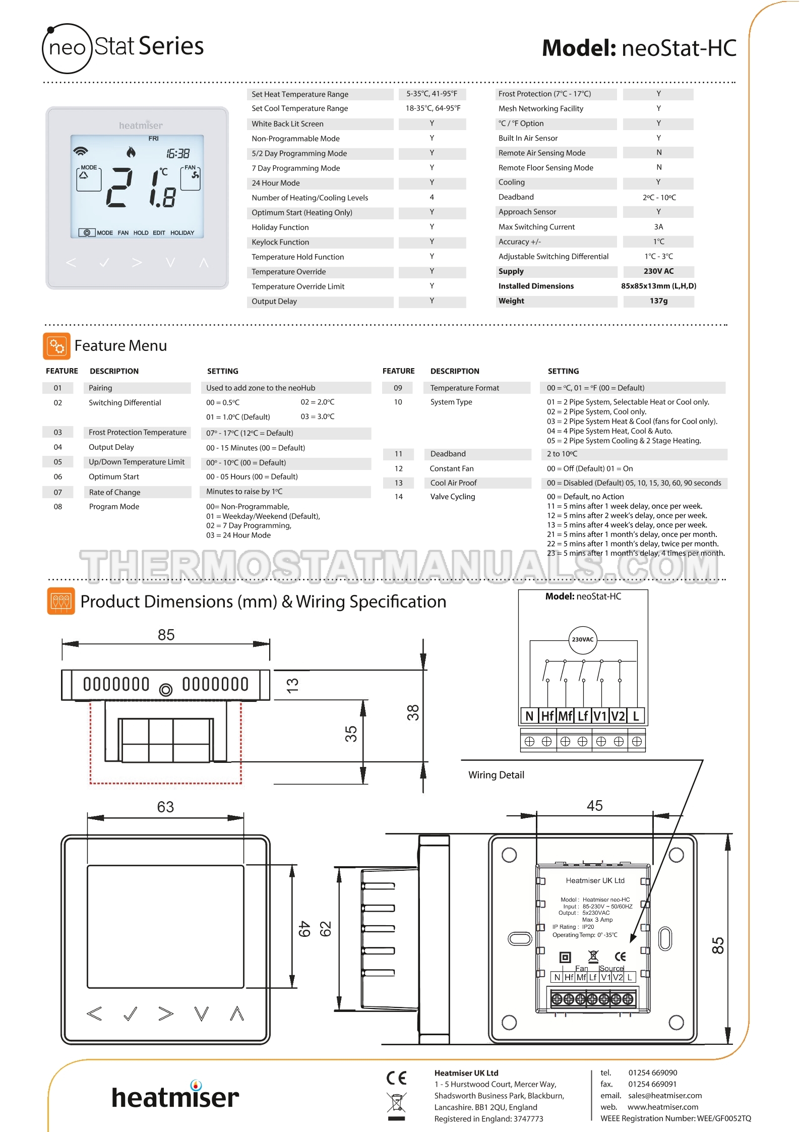Heatmiser neoStat-HC Neo Datasheet